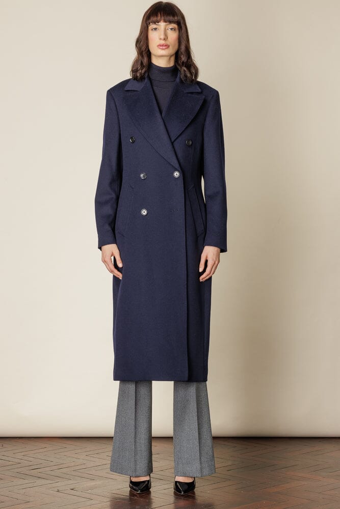 (RTW) Long 6 Button Double Breasted Broad Peak Coat - Navy Wool