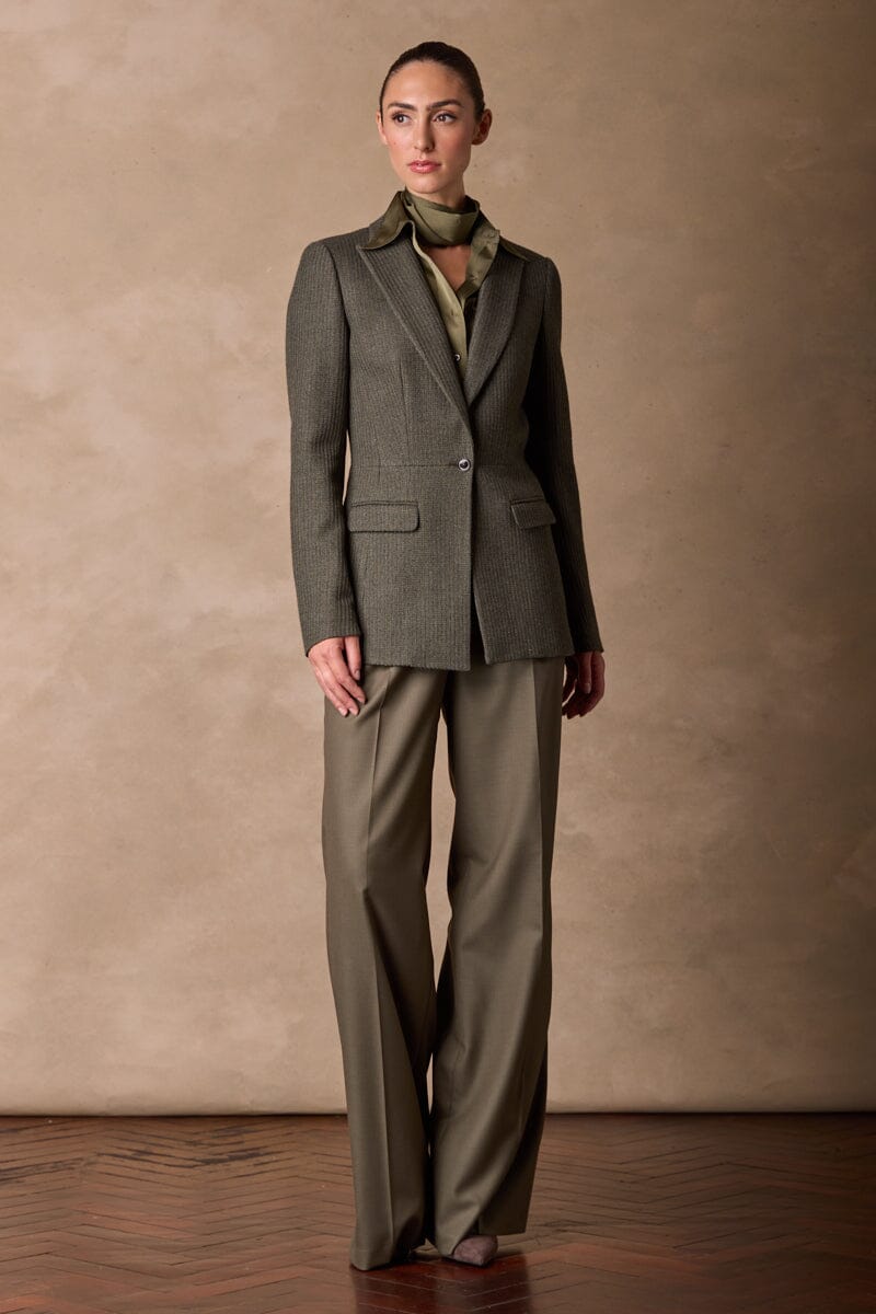 The Adeline Jacket - Olive Textured Wool