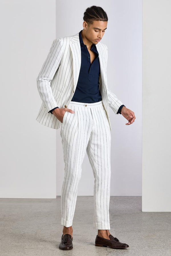The Greyson Suit - White and Navy Pinstripe Linen