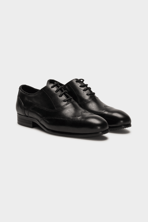 Billy Wingtip Lace-Up Shoes - Black Leather for Kids