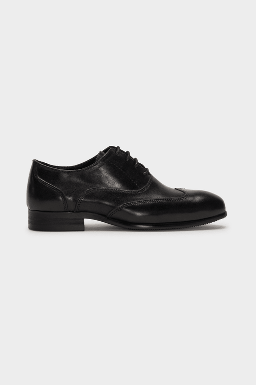Billy Wingtip Lace-Up Shoes - Black Leather for Kids
